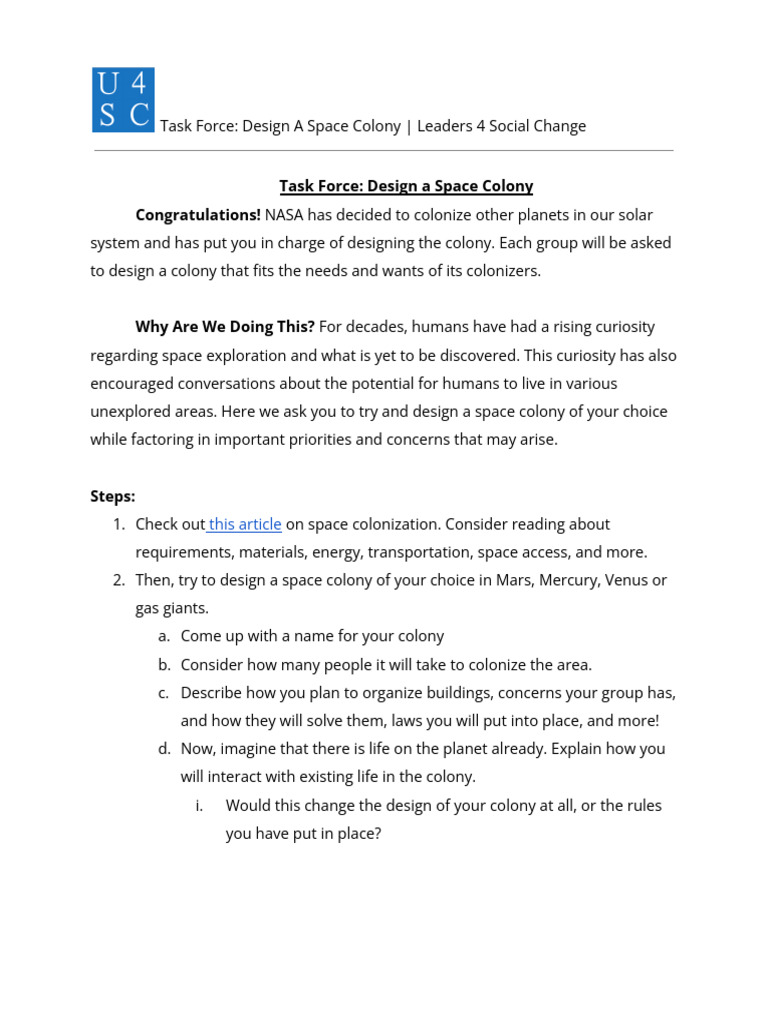 Design A Space Colony | PDF | Space Colonization | Space