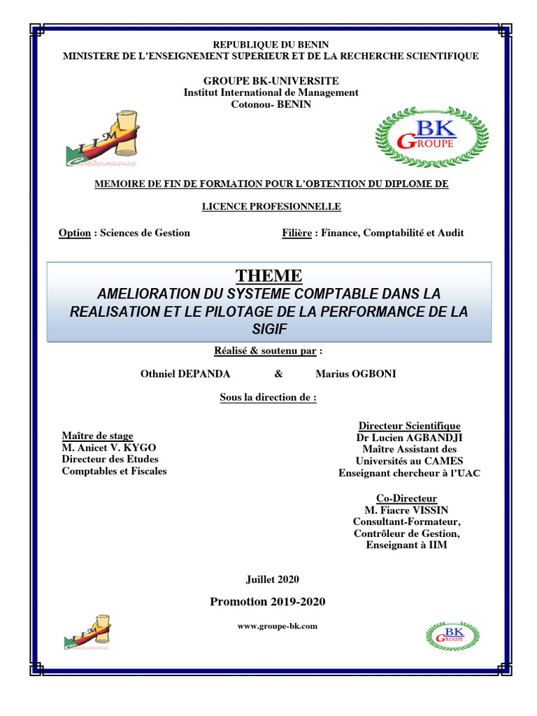 Memoire Amelioration Du Systeme Comptable Dans La Realisation Et Le ...