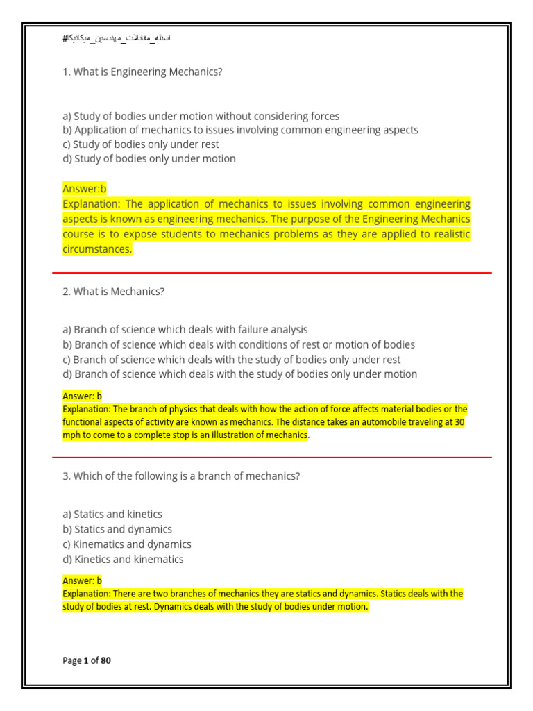 Engineering Mechanics Interview Questions | PDF | Belt (Mechanical ...