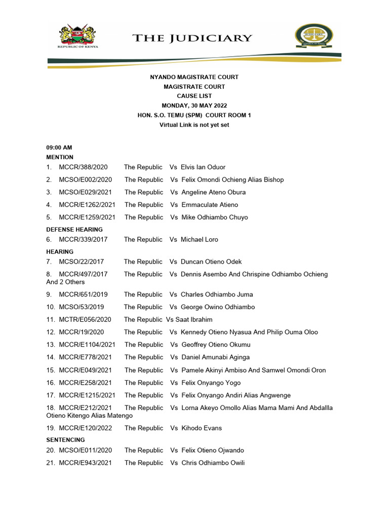 Nyando CM 30TH May To 3RD June 2022 | PDF | Sports & Recreation | Law