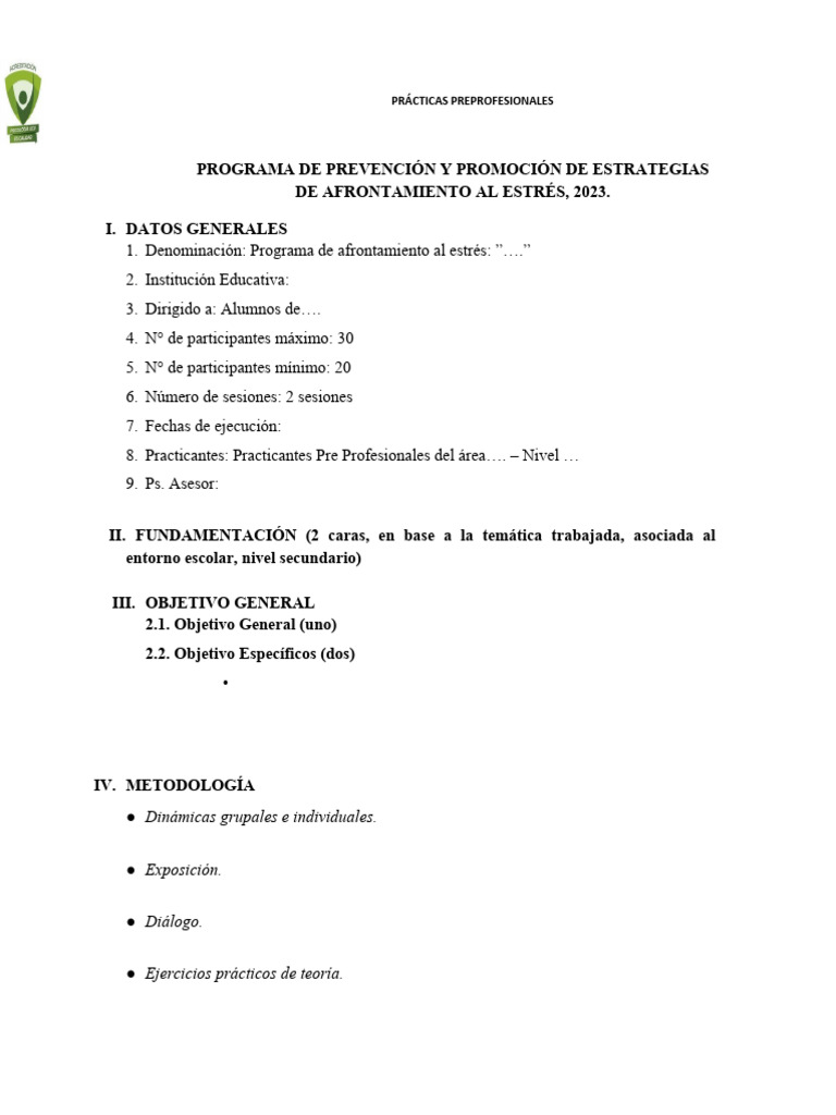 Bosquejo - Programa Estrategias de Afrontamiento Al Estrés | PDF