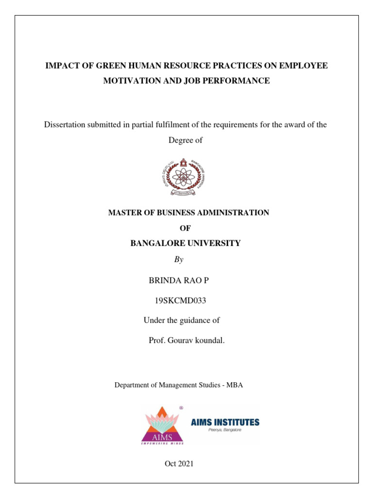 Impact of Green Human Resource Practices On Employee Motivation and Job Performance | PDF ...