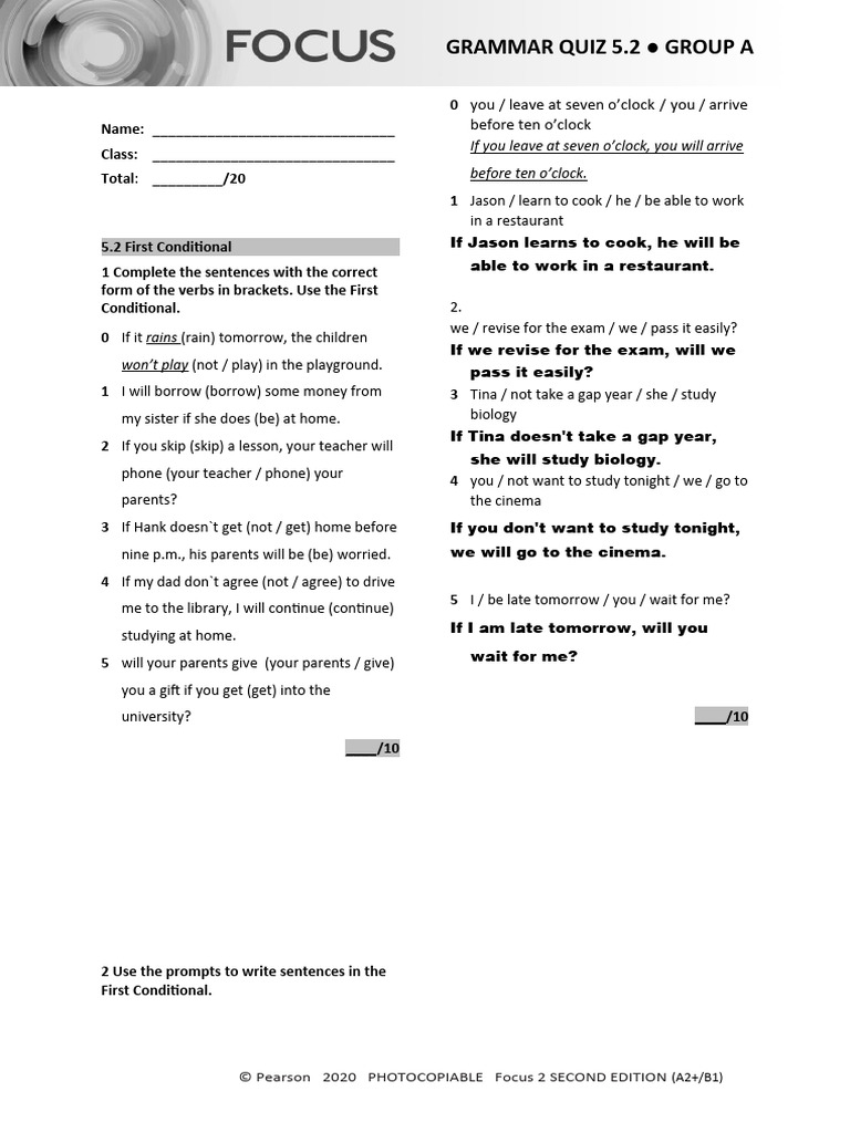 Focus2 2E Grammar Quiz Unit5 2 GroupA | PDF | Cognitive Science | Linguistic Typology