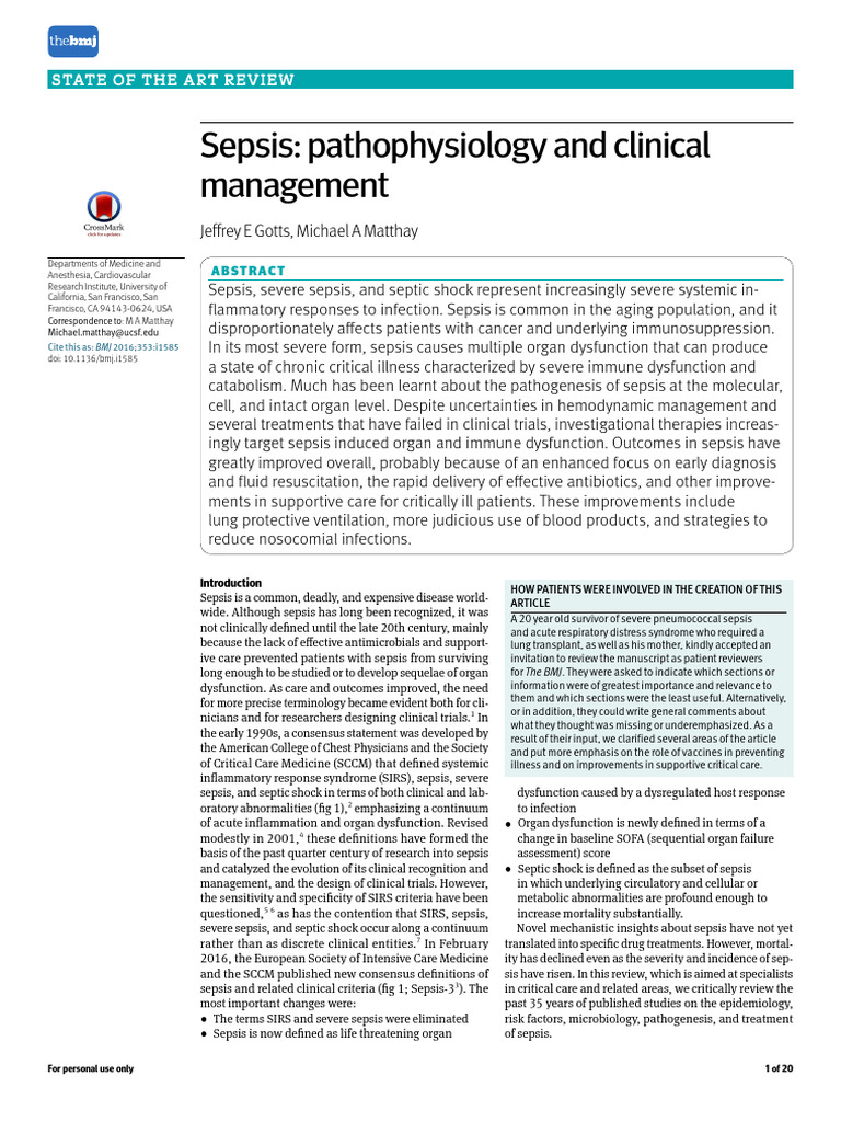 Sepsis, Pathophysiology and Clinical Management (BMJ, 2016) | PDF ...