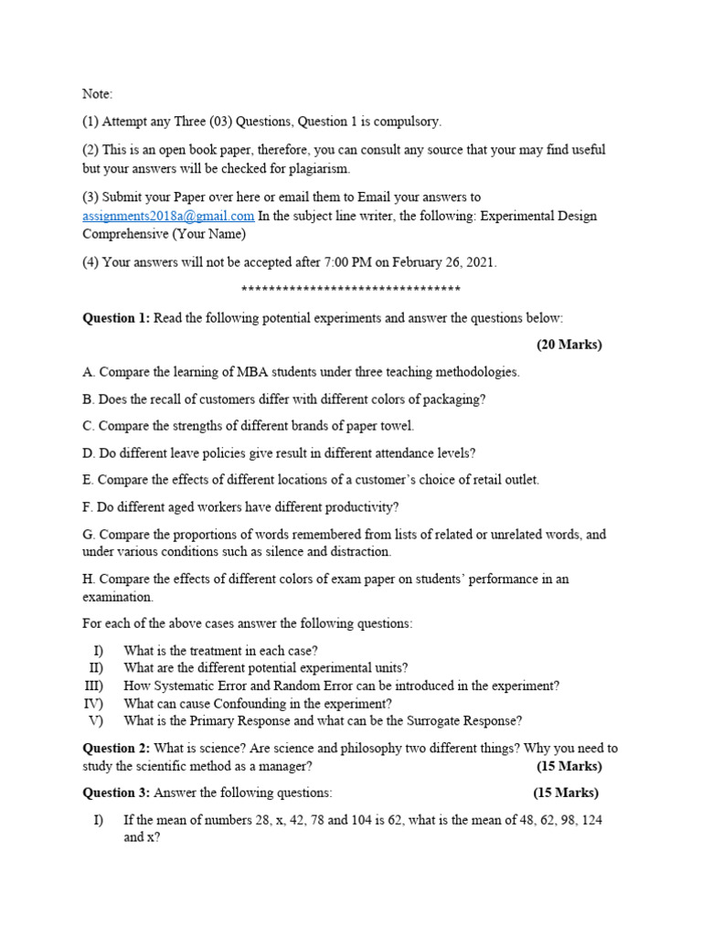 Shadab Akram - Experimental Design Comprehensive | PDF | Experiment | Design Of Experiments
