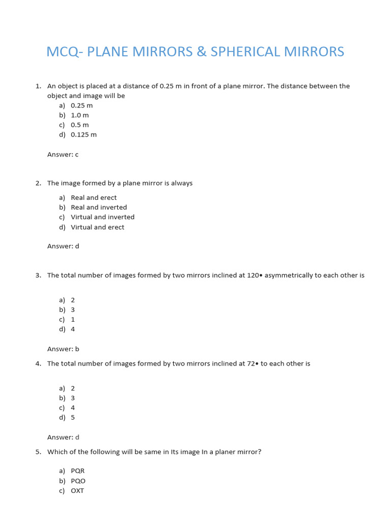 MCQ - Mirror | PDF