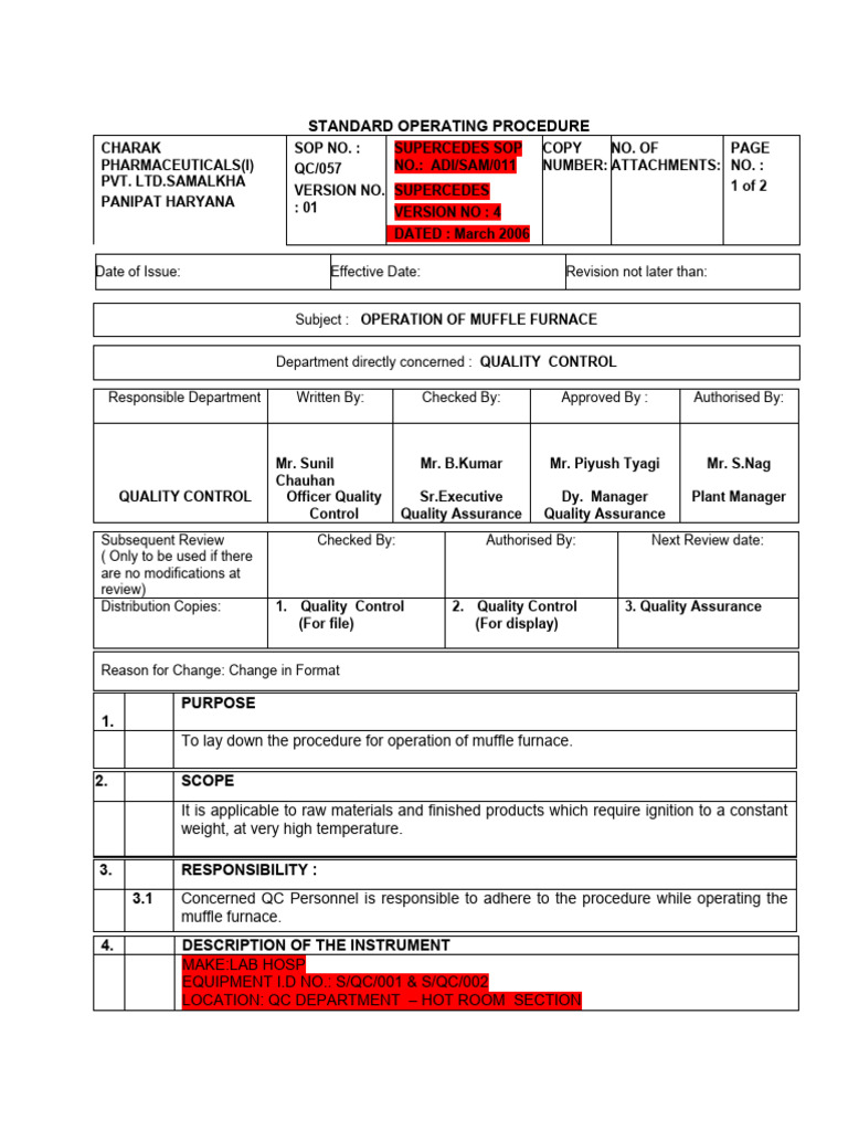 SOP Muff Furnace | PDF | Physical Sciences | Materials