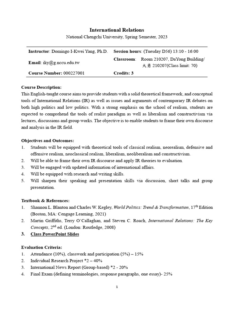 International Relations Course Overview | PDF