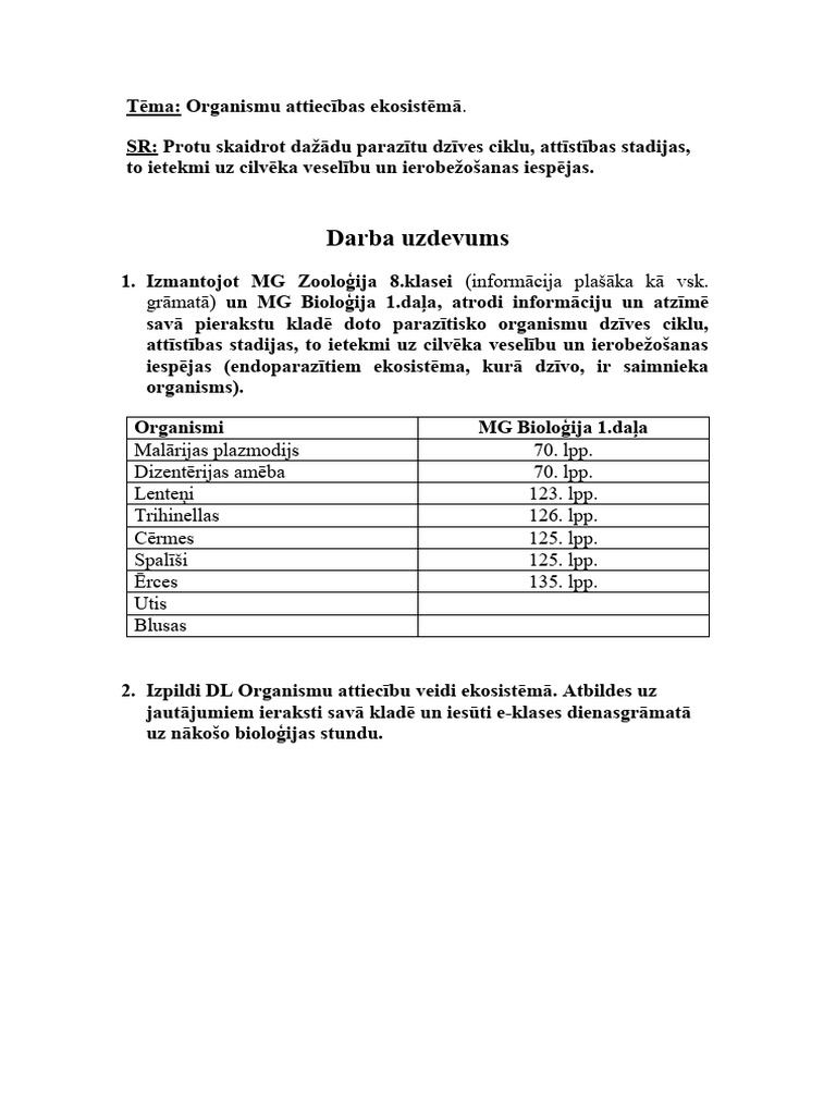 D Uzd - Parazīti Ekosistēmā | PDF