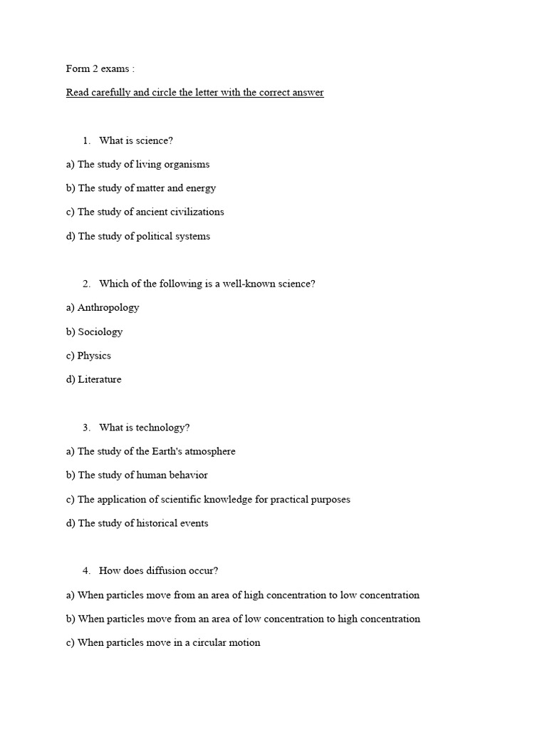 Form 2 Exams | Download Free PDF | Water | Chemical Substances