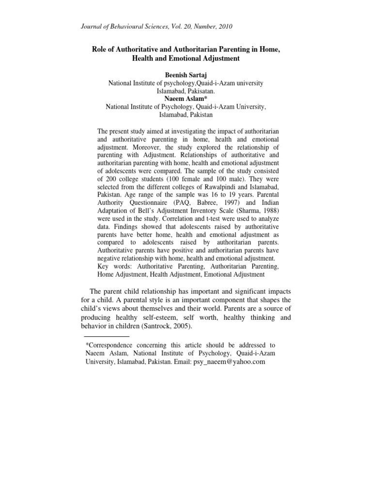 Role of Authoritative and Auth | PDF | Parenting | Adolescence