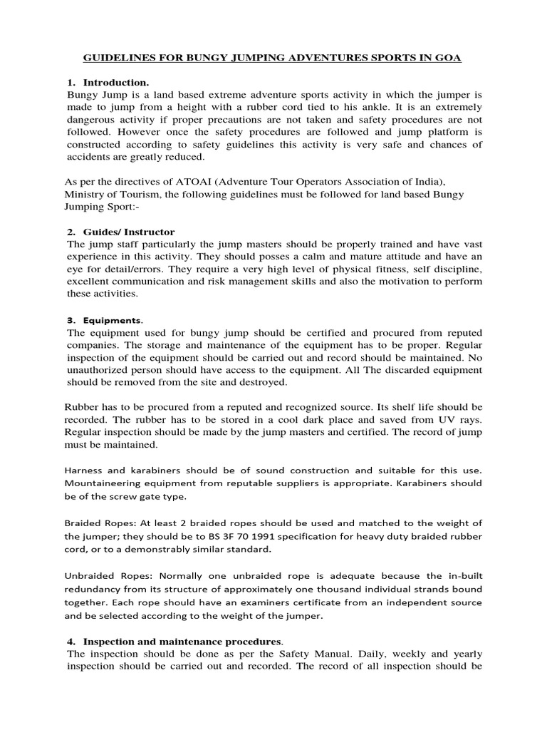 Goa Bungy Jumping Safety Guidelines | PDF | Rope | Safety