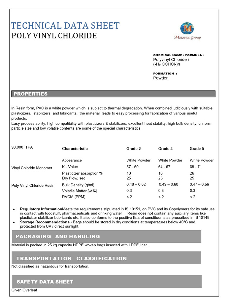 PVC Resin TDS | Download Free PDF | Polyvinyl Chloride | Materials Science
