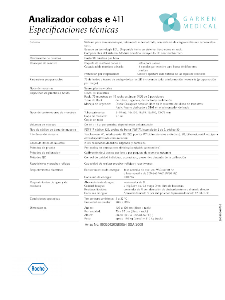 Equipo de Inmunologia Porte Medio Bajo Cobas E411 | PDF