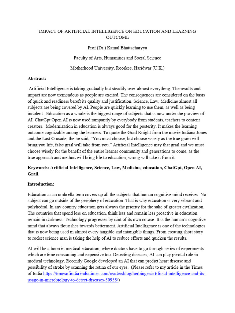 Impact of Artificial Intelligence On Education and Learning Outcome 2 | PDF | Artificial ...