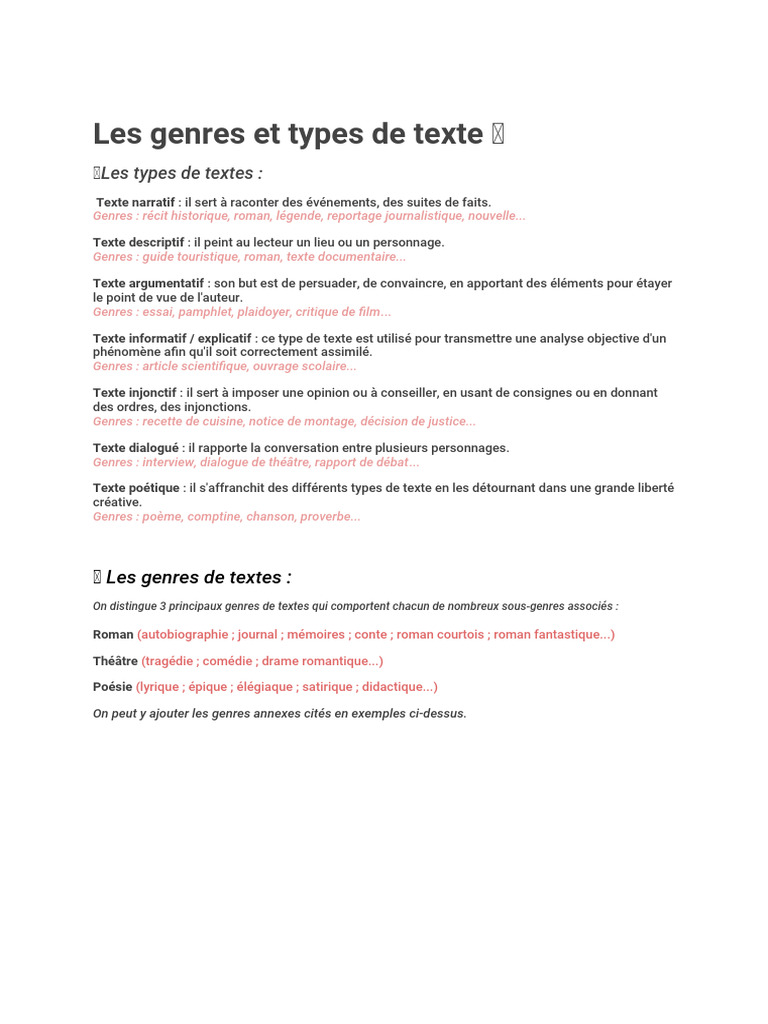 Les Genres Et Types de Texte | PDF | Philosophie