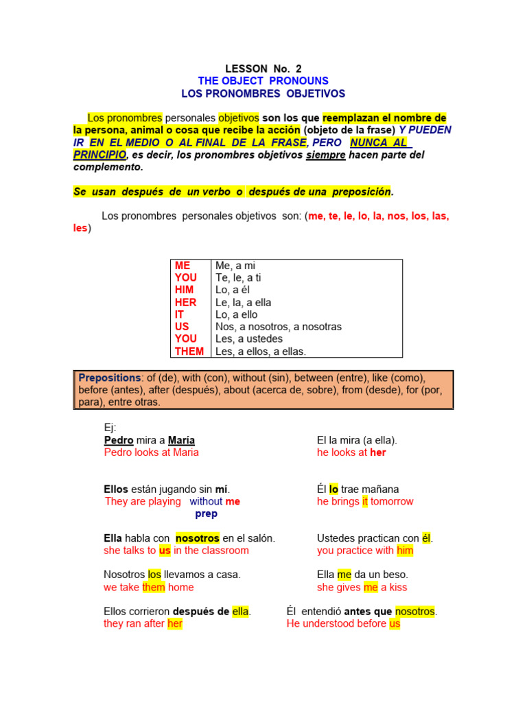 Lesson 2 - The Object Pronouns | PDF