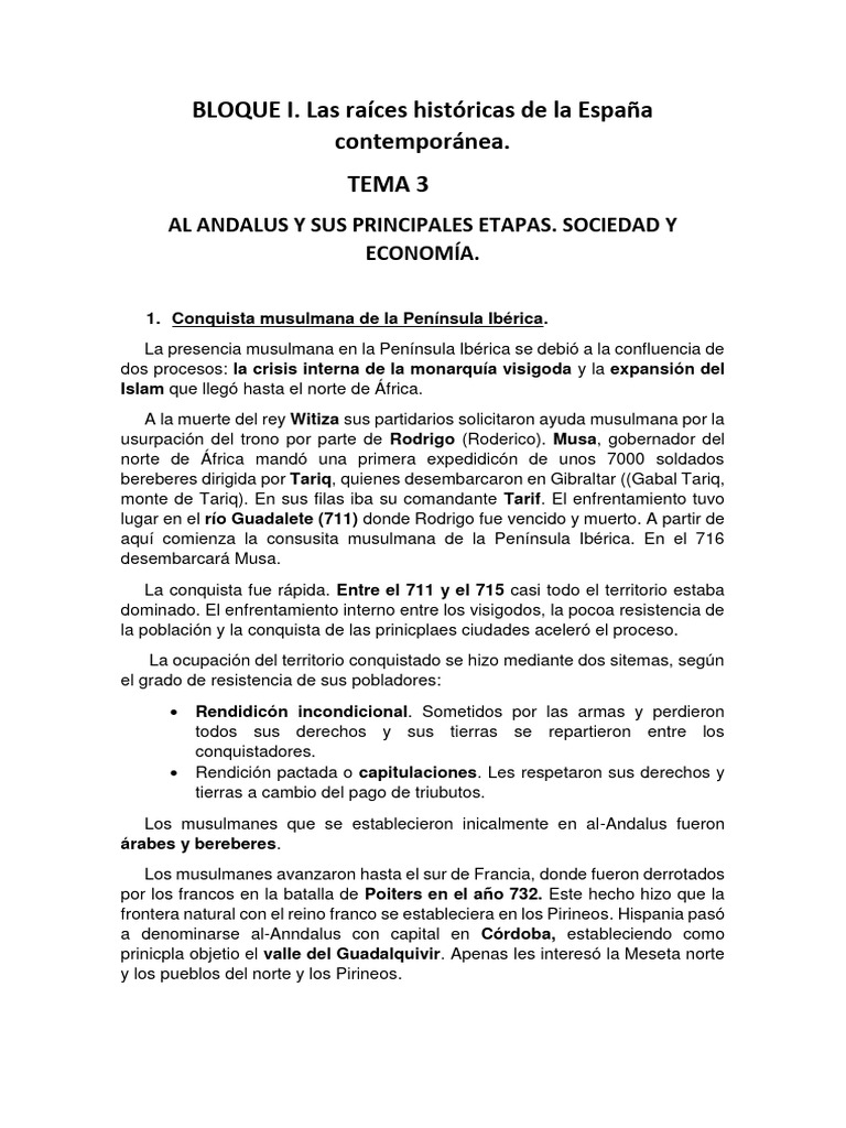 Bloque I Tema 3 Al Andalus Y Sus Principlaes Etapas Sociedad Y Economia