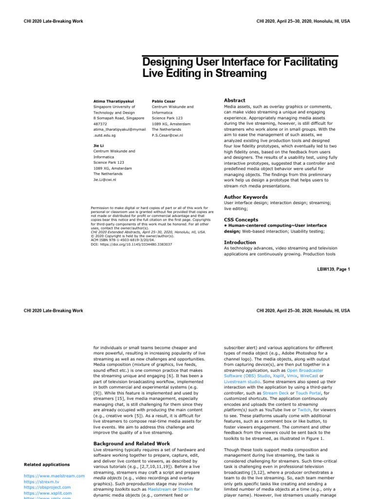 Designing User Interface For Facilitating Live Editing in Streaming | PDF | Streaming Media ...