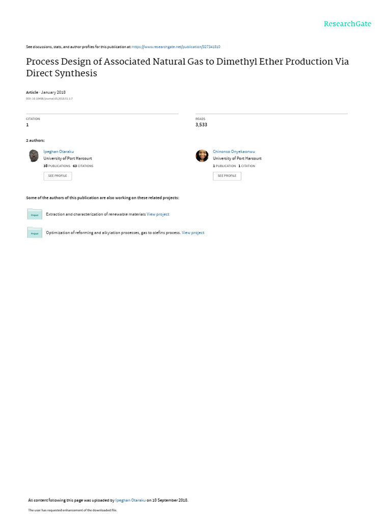 Process Design of Associated Natural Gas To Dimeth | PDF | Liquefied ...