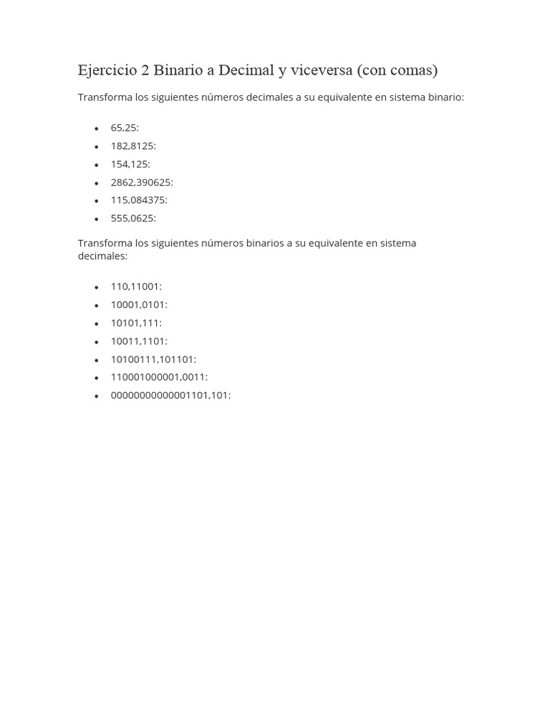 EJ02 - Binario Decimal Coma | PDF