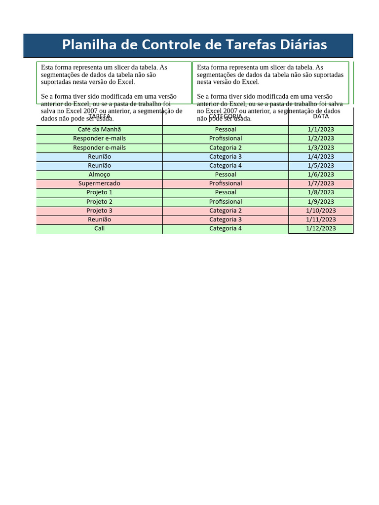 Planilha de Controle de Tarefas Diarias | PDF | Microsoft Excel ...
