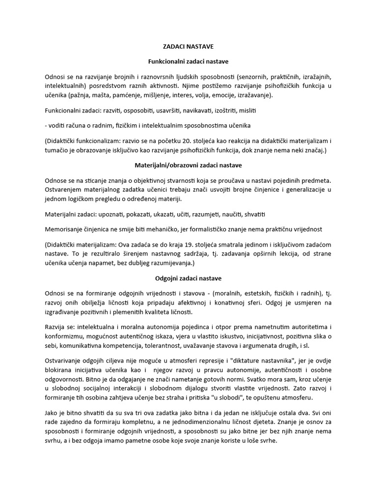 Zadaci Nastave | PDF