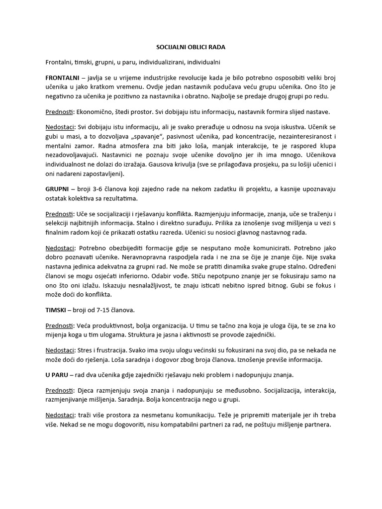Socijalni Oblici Rada | PDF