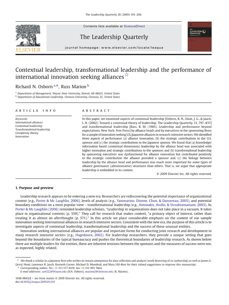 Contextual Leadership, Transformational Leadership and The Performance ...