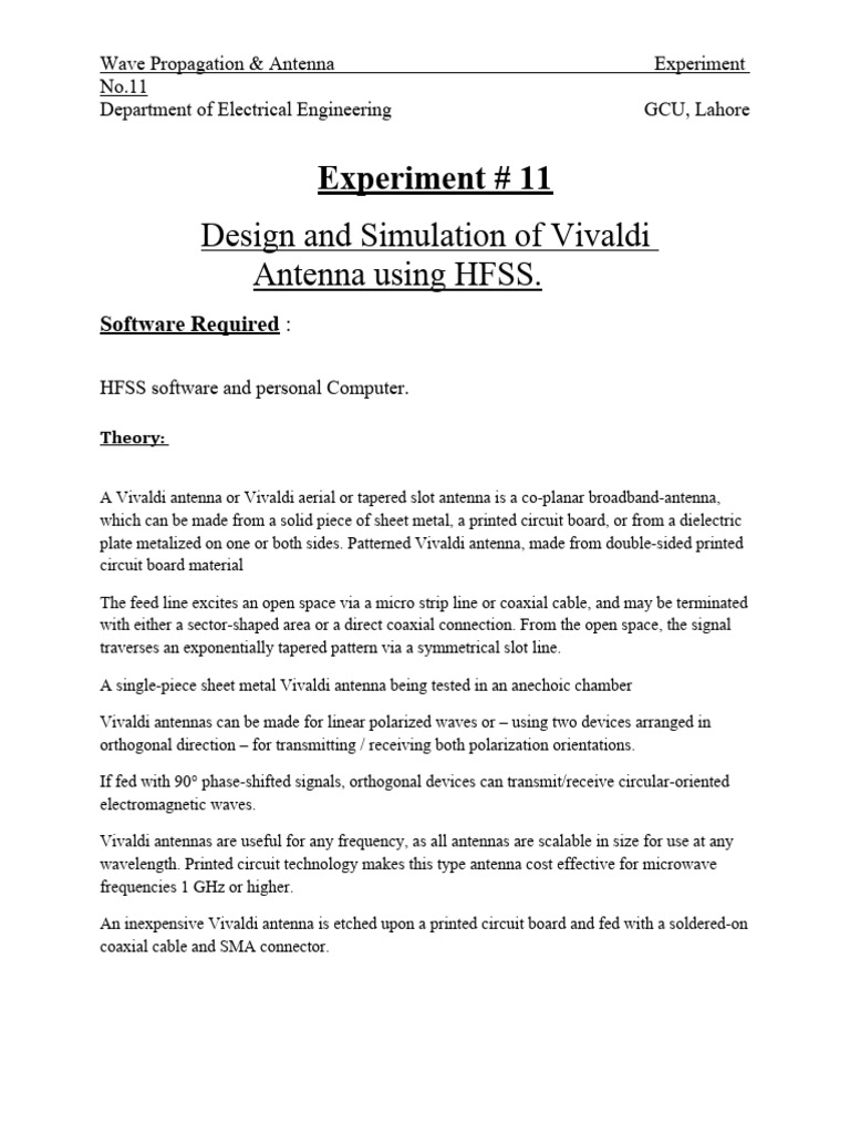 Vivaldi Antenna Lab 11 | PDF