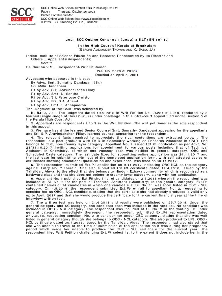 J 2021 SCC OnLine Ker 2483 2022 3 KLT SN 10 17 Kushalmor Gmailcom ...