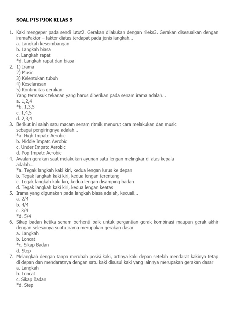 Latihan Soal Pts Pjok Kelas 9 KJ | PDF