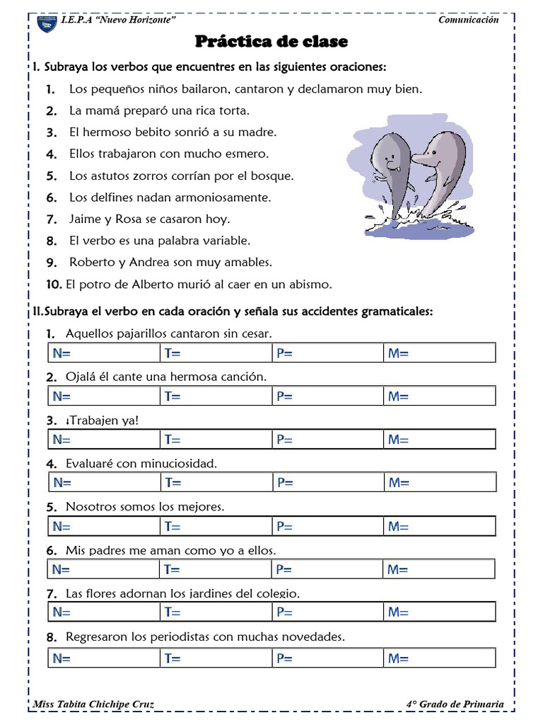 Práctica Sobre Los Verbos - 4to de Primaria | PDF