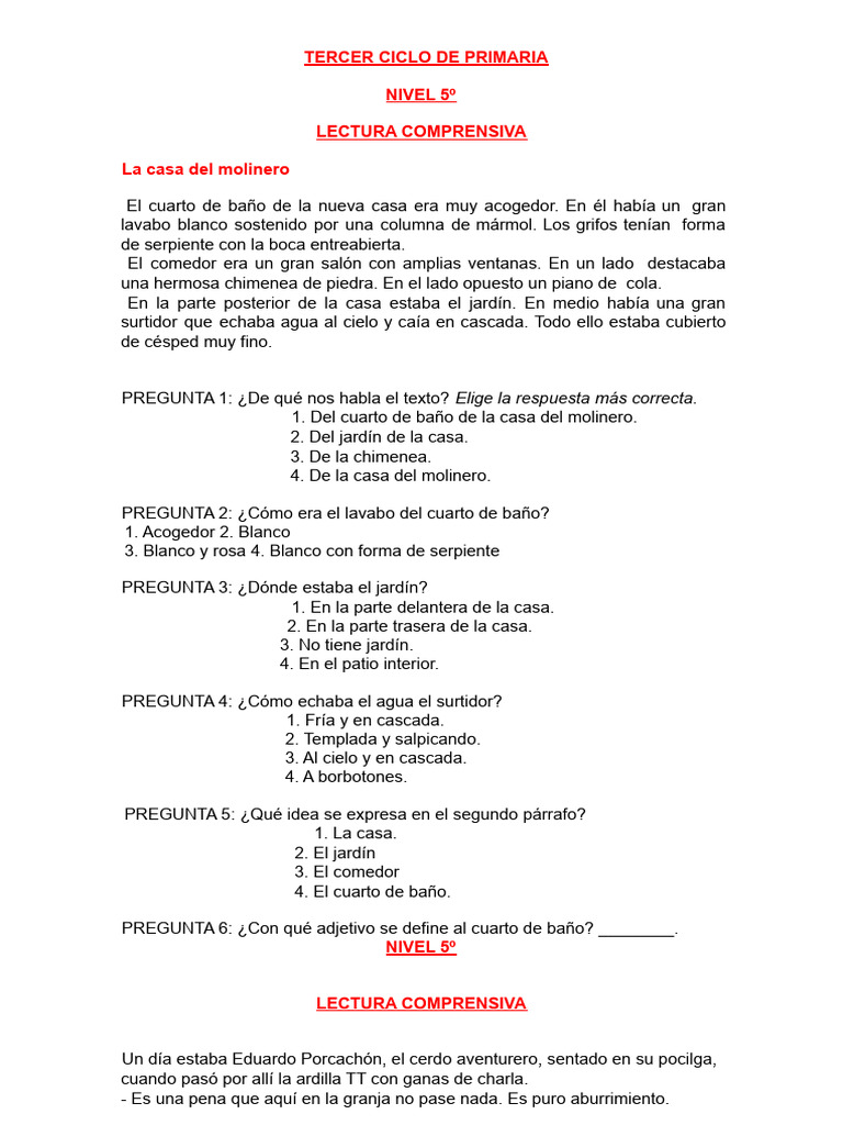 Banco de Lecturas Tercer Ciclo Primaria | PDF