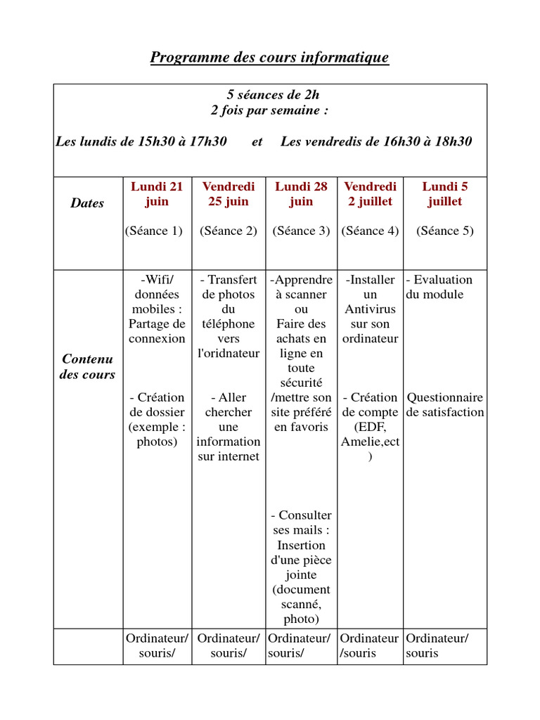 Programme de cours en informatique pratique | PDF