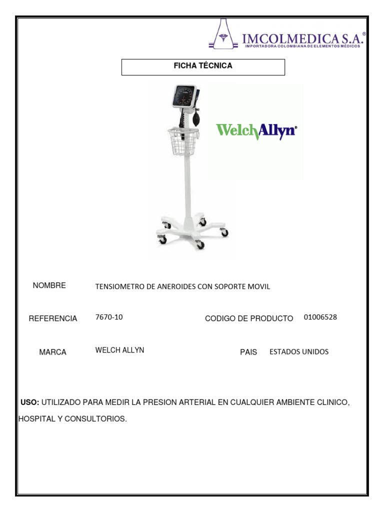 Tensiometro de Aneroides Con Soporte Movil Ref. 7670-10 | PDF
