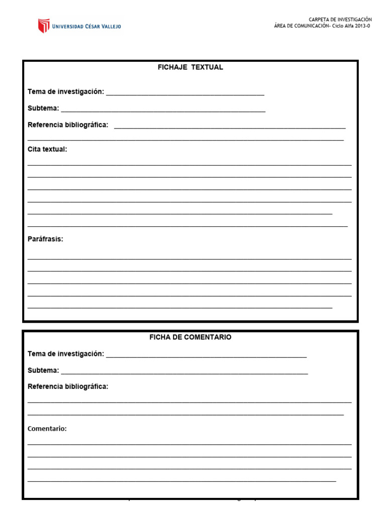 FORMATOS DE FICHAS Textual y Resumen | PDF