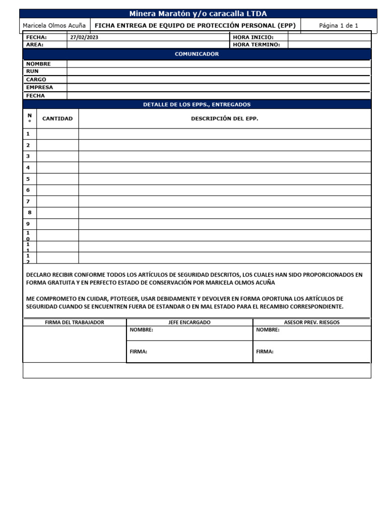 Ficha de Entrega de EPP | PDF