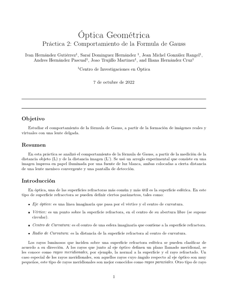 Optica Geometrica R2 Formula Gauss | PDF