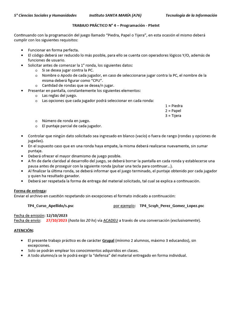 TP4 Programacion PSeInt | PDF