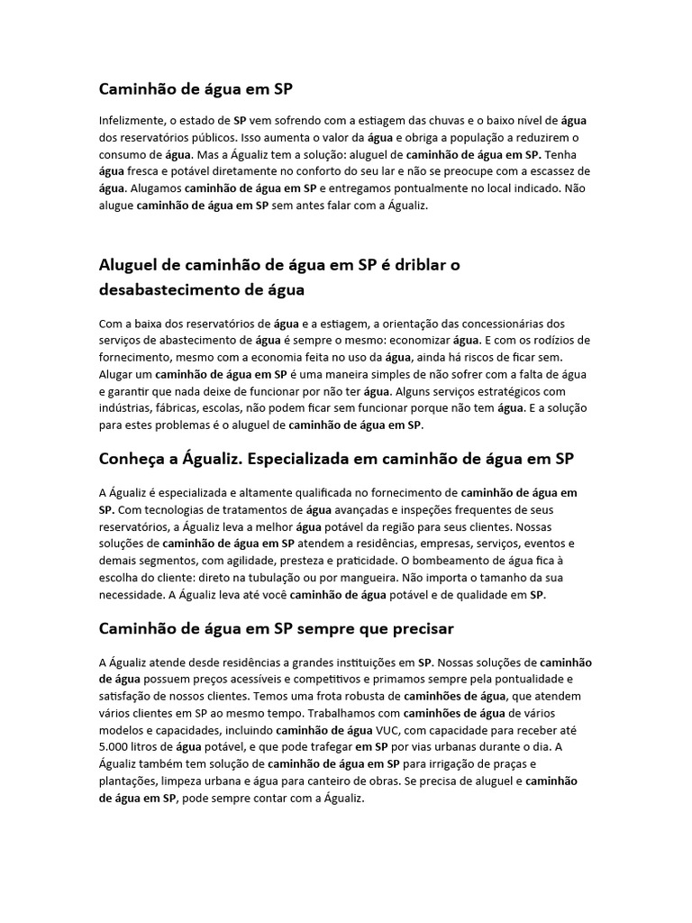 Caminhão de Água em SP | PDF | Economias