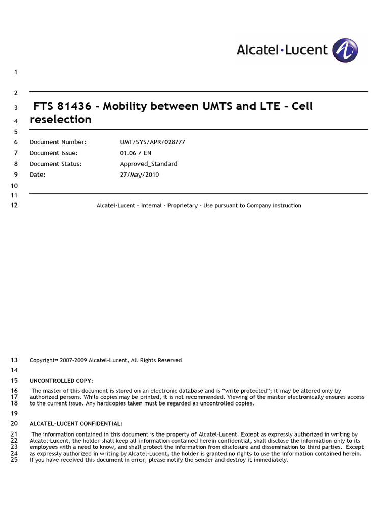 FTS - 81436 - Mobility Between UMTS and LTE - Reselection - v01.06 | PDF | Lte ...