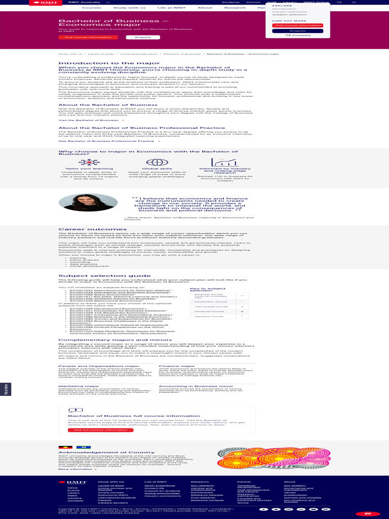 Bachelor of Business - Economics Major - RMIT University 4 | PDF