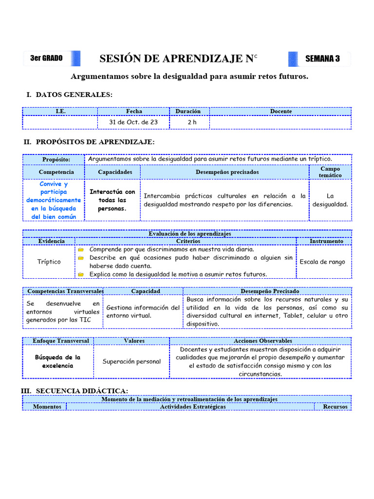 3° - Sesión - de - Aprendizaje 06-Sem.3-Exp.7-Dpcc | PDF