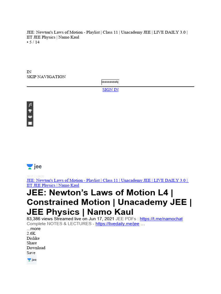 JEE: Newton's Laws of Motion L4 - Constrained Motion - Unacademy JEE - JEE Physics - Namo Kaul ...