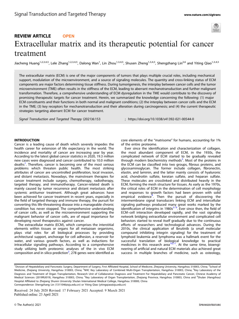 Extracellular Matrix and Its Therapeutic Potential For Cancer Treatment ...