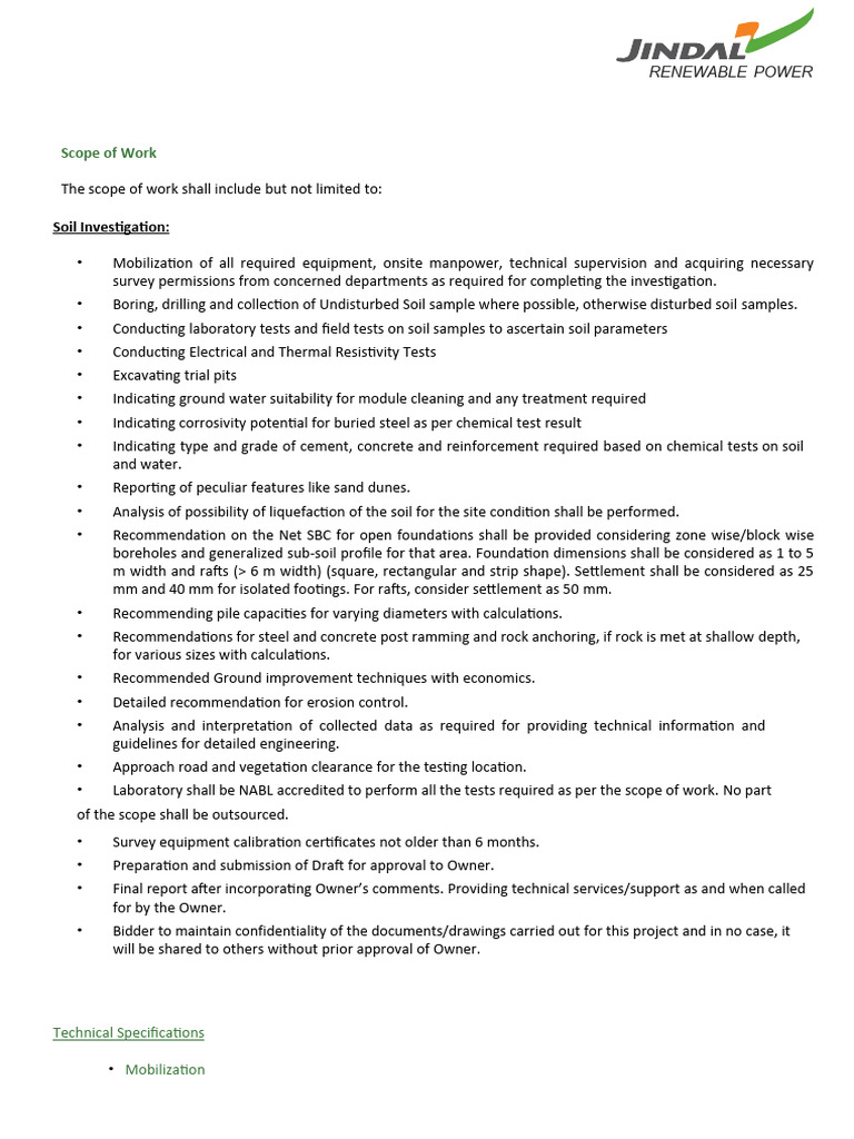 Scope of Work - Soil Investigation | PDF | Materials | Building Engineering