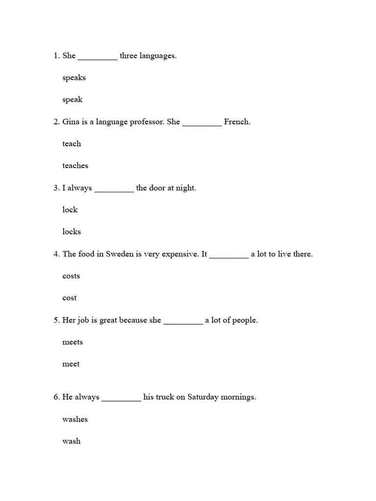 Third Person Verb Exercises | PDF | Language Arts & Discipline