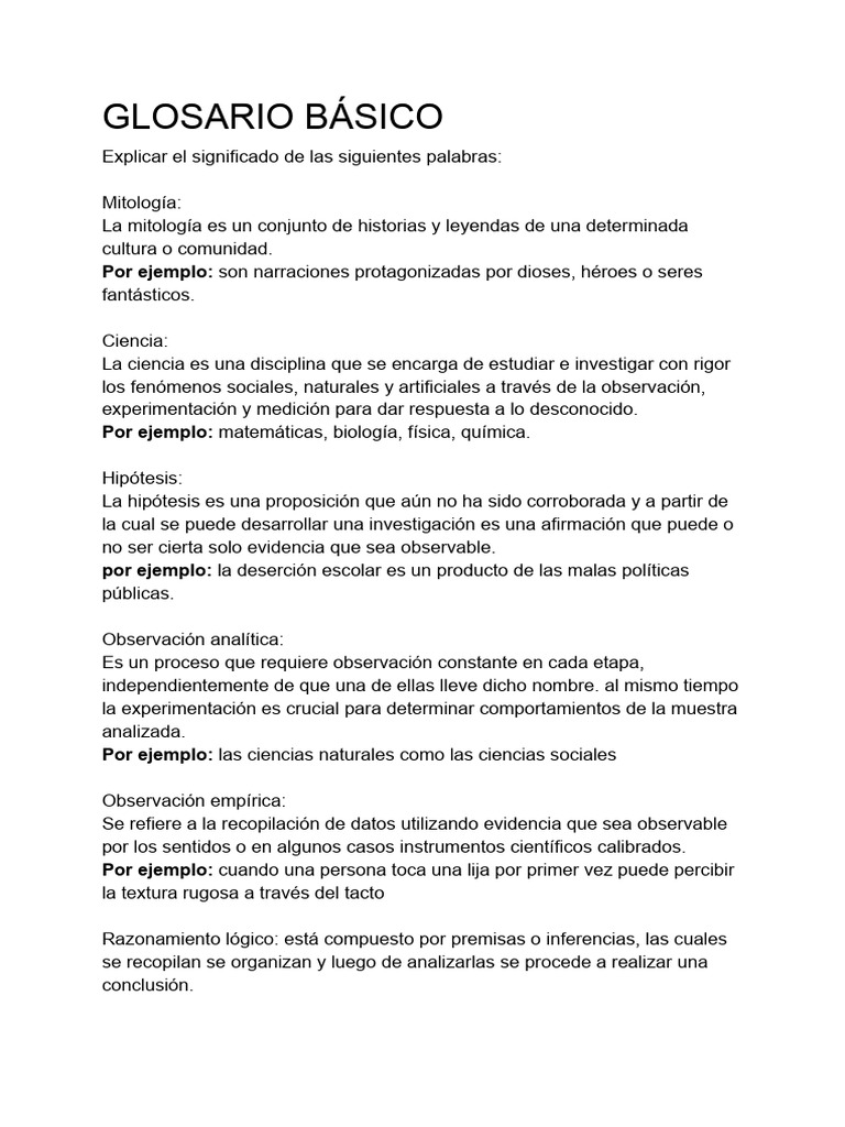 GLOSARIO BÁSICO | PDF | Observación | Science