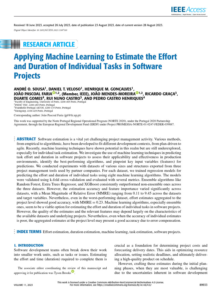 Applying Machine Learning To Estimate The Effort And Duration Of Individual Tasks In Software